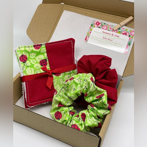 Hand Crafted | Accessories | Gift Set For Her Handmade Ladybug Gift Makeup Pads And Scrunchies ...
